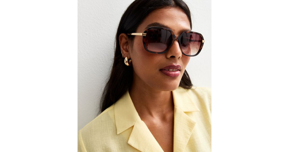 Dark Brown Square Frame Sunglasses | New Look