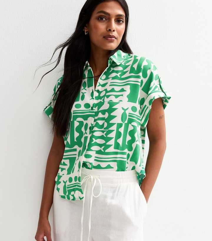 Green Fish Print Short Sleeve Resort Shirt | New Look