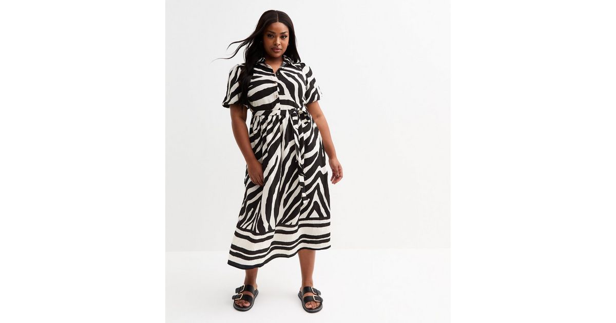 Curves Black Zebra Print Midi Dress | New Look
