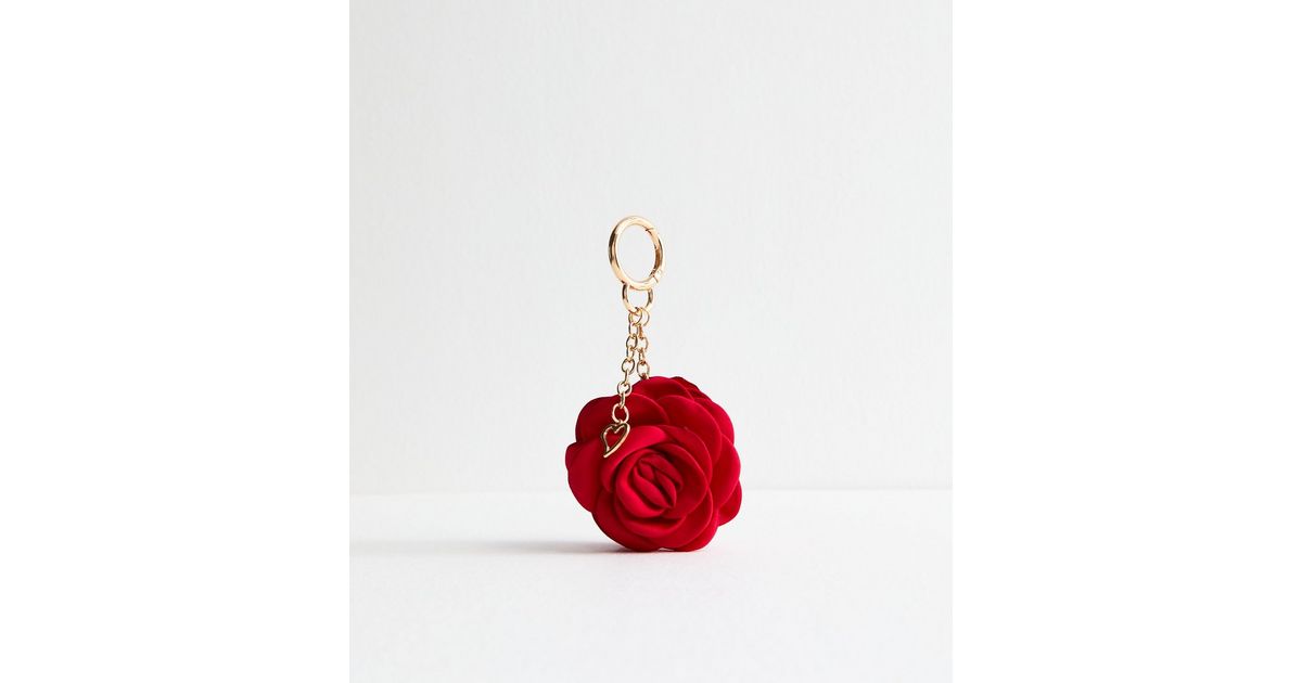 Red Satin Rose Bag Charm | New Look