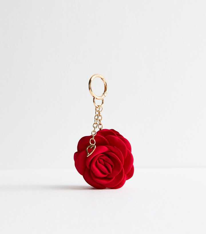 Red Satin Rose Bag Charm | New Look