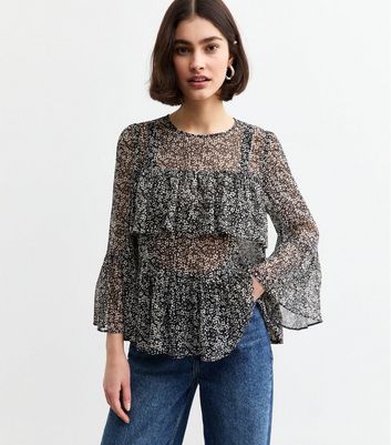 Black Ditsy Floral Print Chiffon Blouse | New Look Black Ditsy Floral Print Chiffon Blouse | New Look
