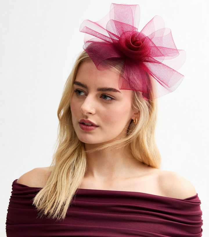 Burgundy Mesh Flower Fascinator | New Look