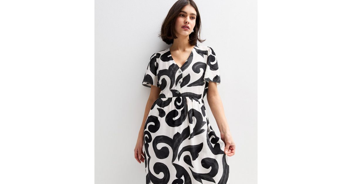 Black Swirl Print Midi Shirt Dress | New Look