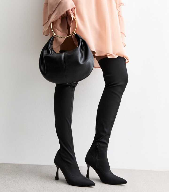 Truffle Black Heeled Over The Knee Boots | New Look