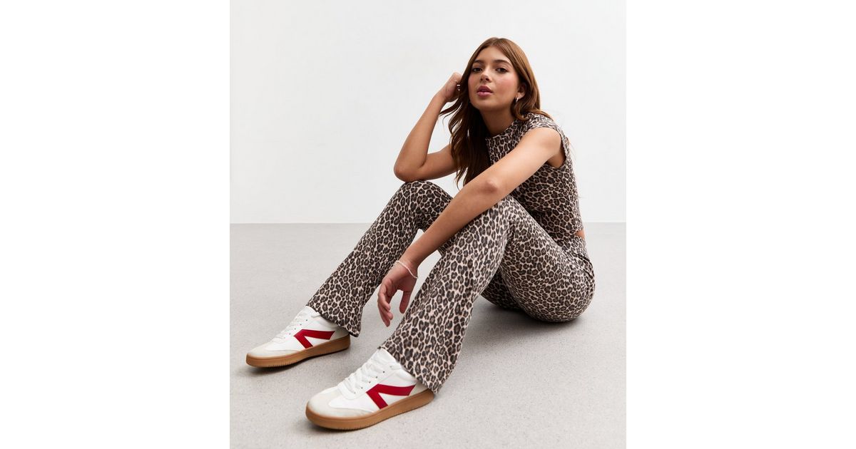 Girls Brown Leopard Print Flared Leggings | New Look
