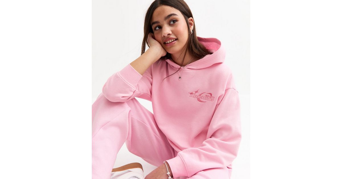 Girls Pink Sports Archives Embroidered Hoodie | New Look