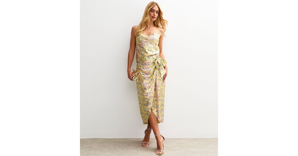 Multicolour Metallic Jacquard Wrap Midi Skirt | New Look