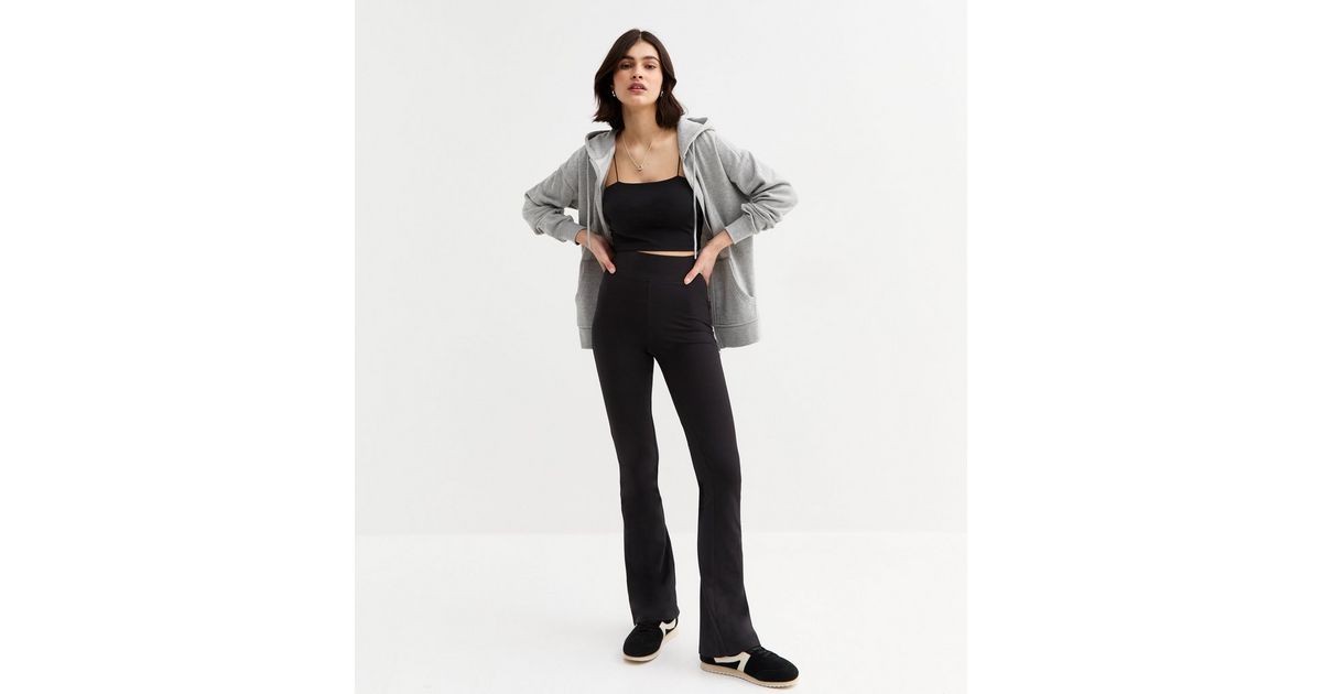 Black High Rise Kick Flare Leggings | New Look