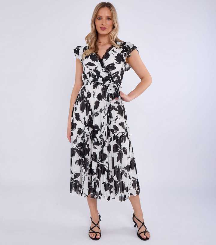 Gini London Black Floral Print Midi Wrap Dress | New Look