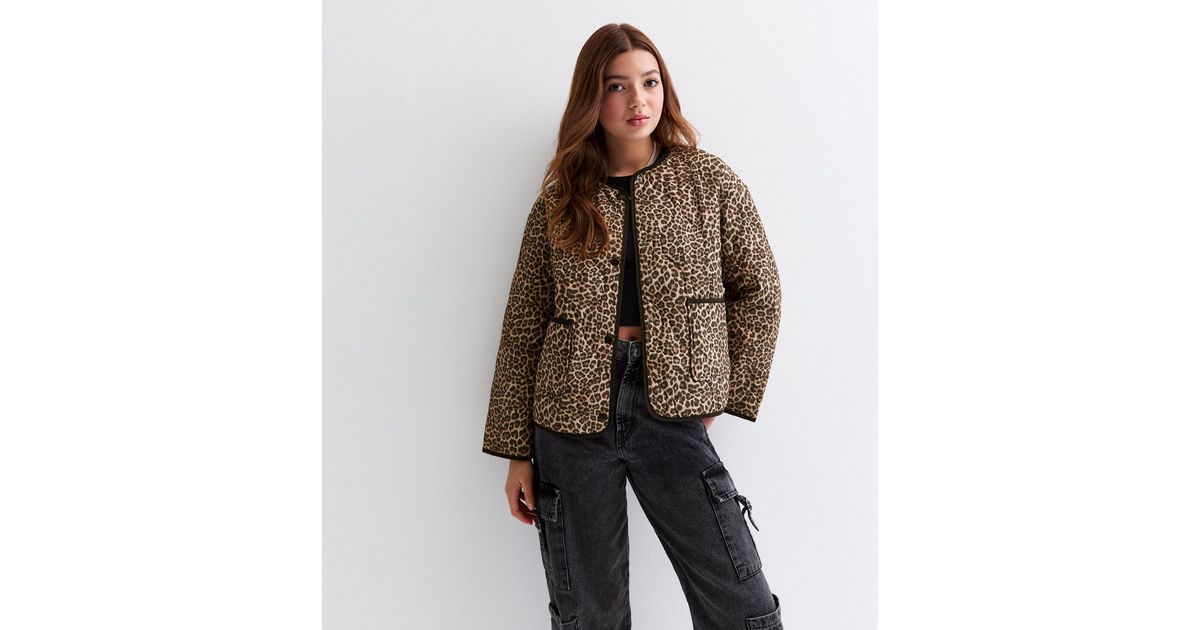Girls Brown Leopard Print Quilted Jacket | New Look