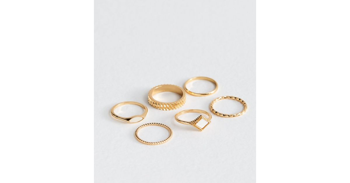 Pack of 6 Gold Tone Rings | New Look