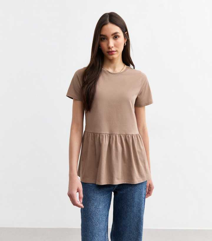 Mink Peplum Hem Jersey Top | New Look