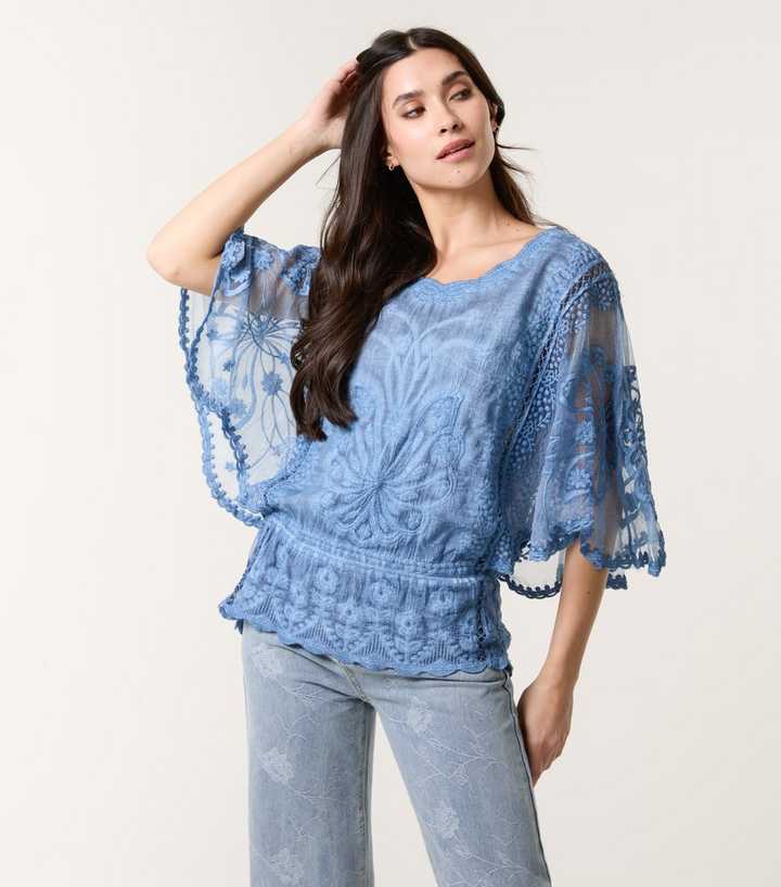 Blue Vanilla Light Blue Floral Lace Blouse | New Look