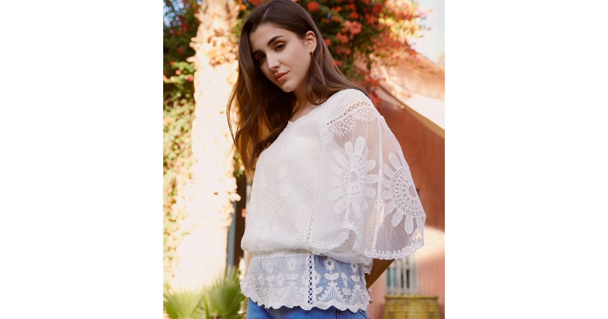 Blue Vanilla White Lace Sunflower Blouse | New Look