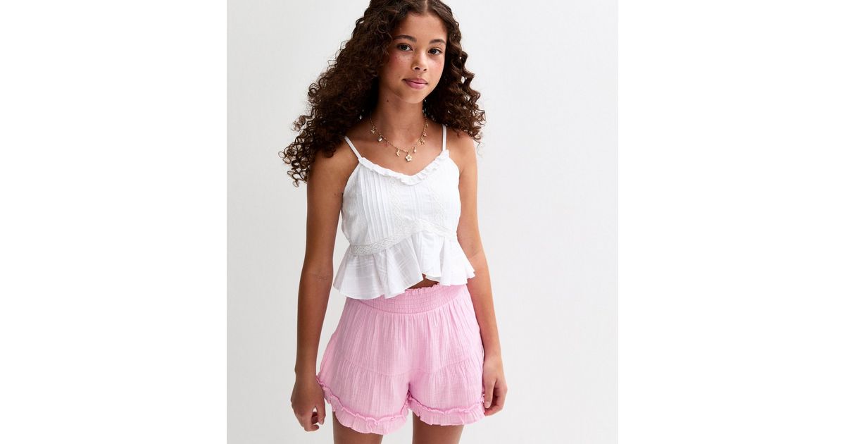 Girls Pink Frilly Trim Tiered Shorts | New Look
