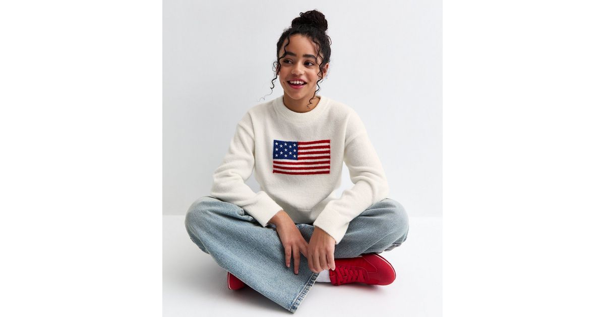Girls White American Flag Jumper | New Look