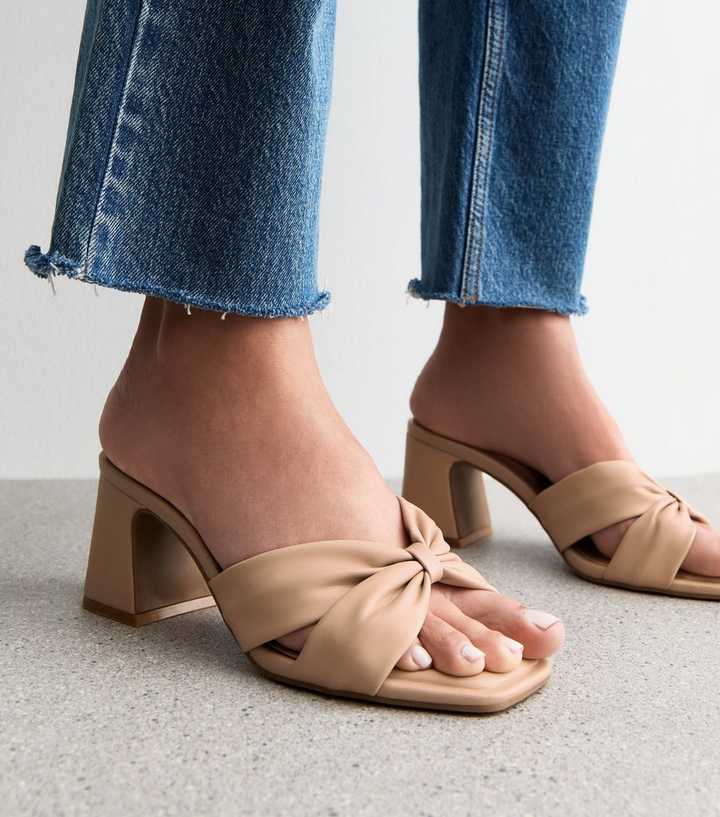 Wide Fit Camel Knotted Heeled Mules | New Look
