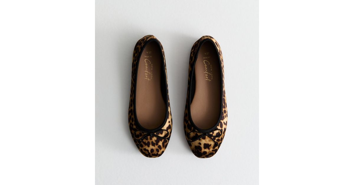 Wide Fit Stone Leopard Print Ballet Flats | New Look