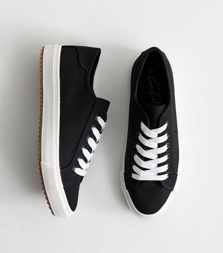 Black Canvas Lace Up Trainers | New Look