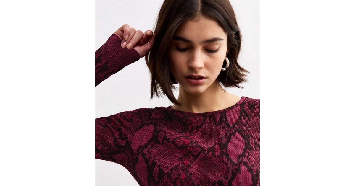 Red Snake Print Long Sleeve Top | New Look
