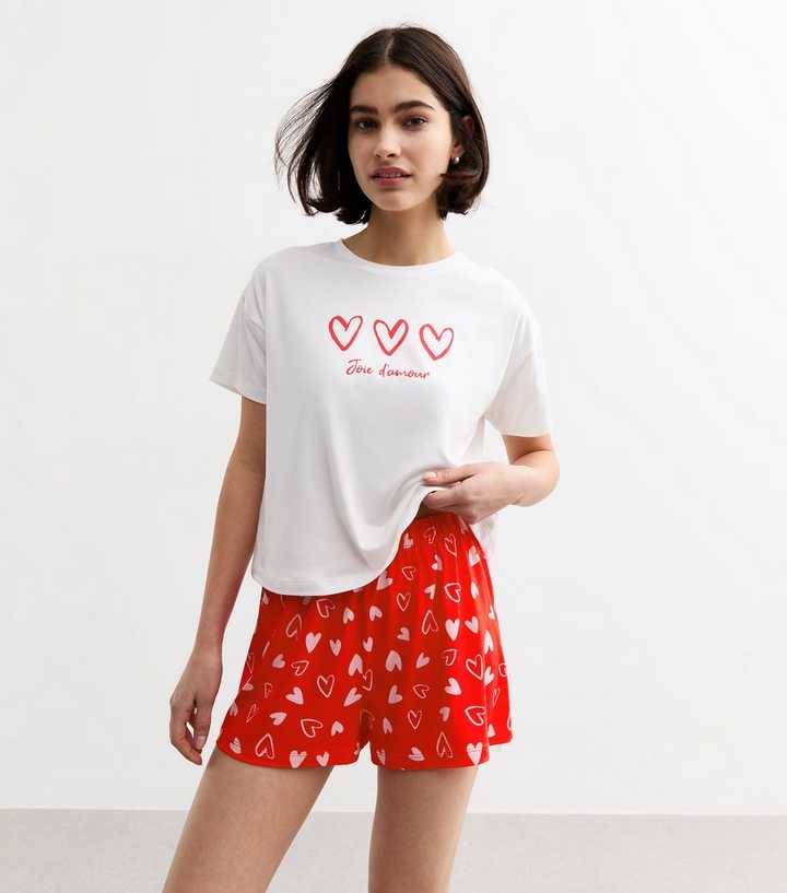 Red Heart Print Pyjamas | New Look