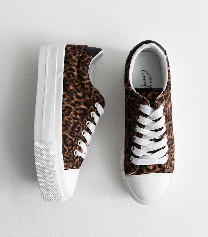 Brown Leopard Print Lace Up Canvas Trainers | New Look