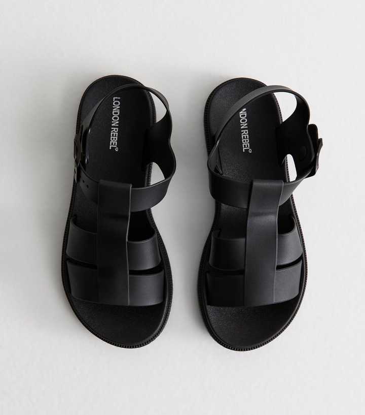 London Rebel Black Sandals | New Look