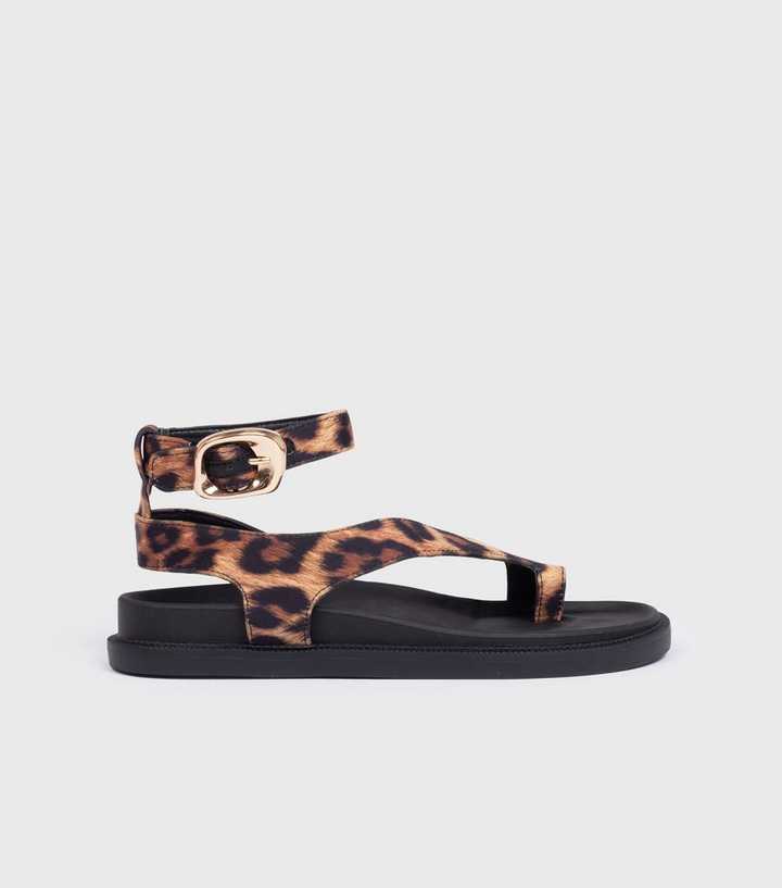 London Rebel Leopard Print Toe Strap Sandals | New Look