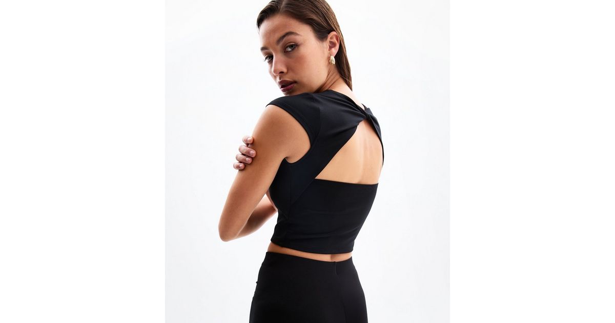 Black Twist Back Cropped Top | New Look