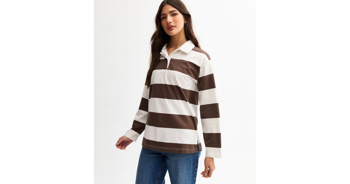 Brown Rugby Stripe Long Sleeve Top | New Look