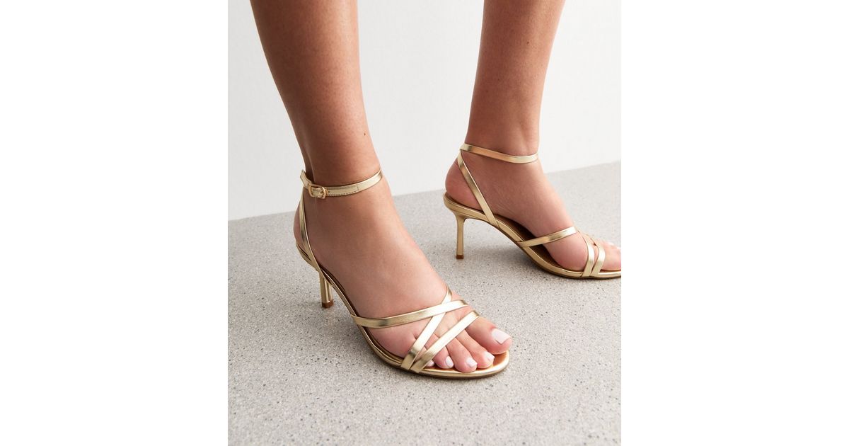 Gold Crossover Strap Stiletto Heel Sandals | New Look