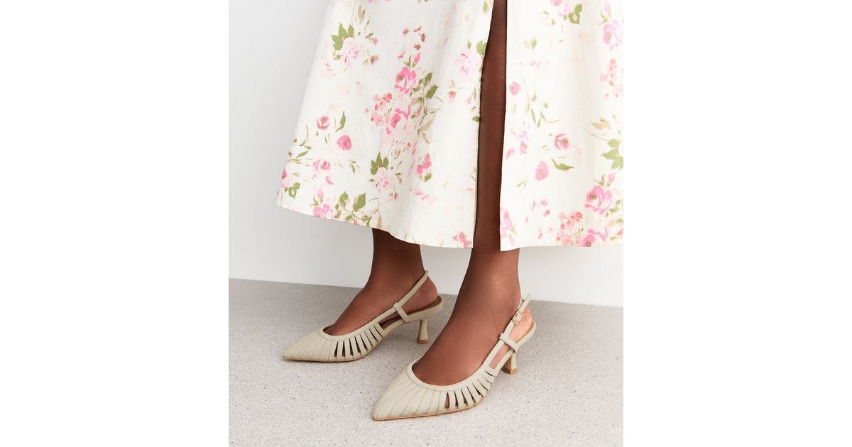 Wide Fit Off White Woven Slingback Shoes | New Look
