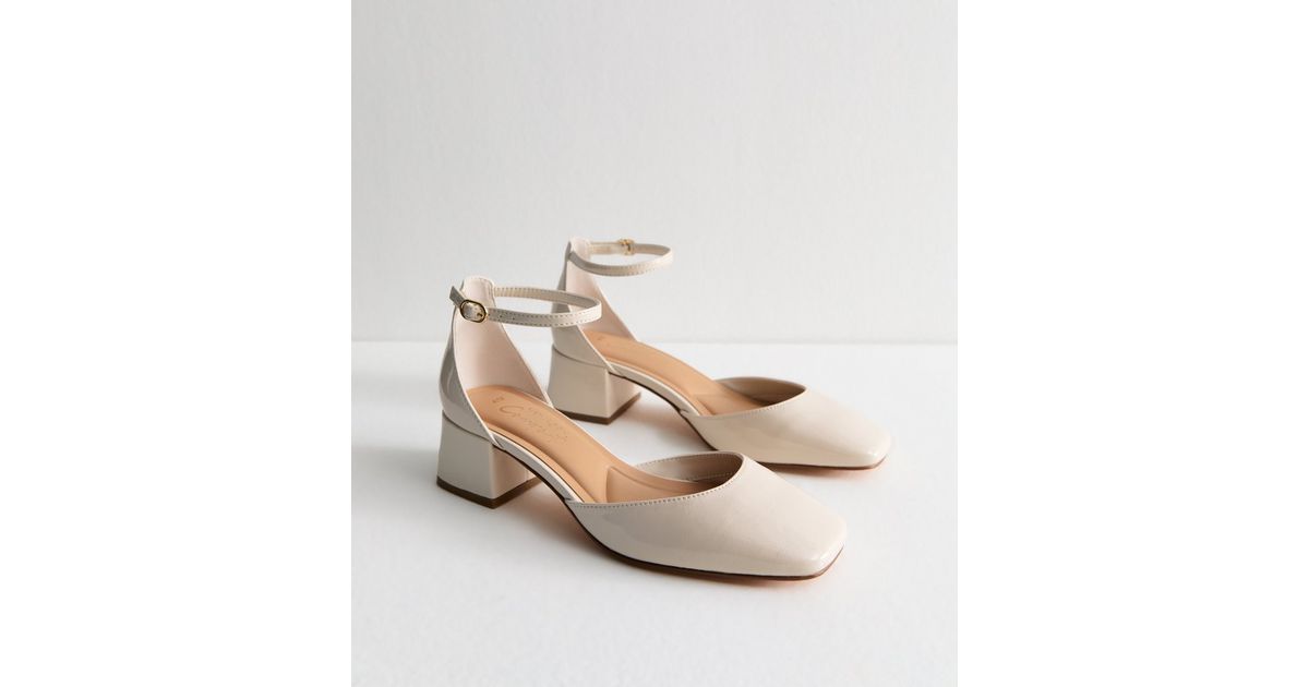 Off White Faux Patent Block Heel Open Court Shoes | New Look