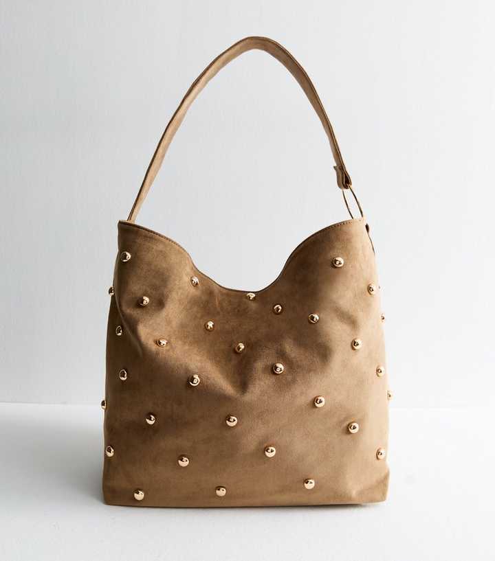 Tan Faux Suede Studded Shoulder Bag | New Look