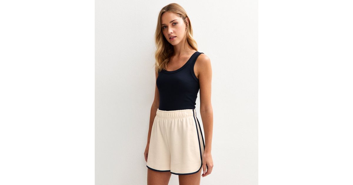 Off White Contrast Trim Runner Shorts | New Look