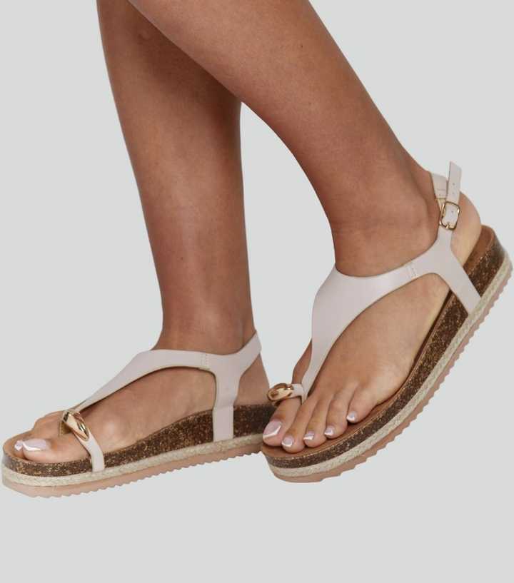 South Beach Cream Ring Detail Toe Strap Sandals | New Look