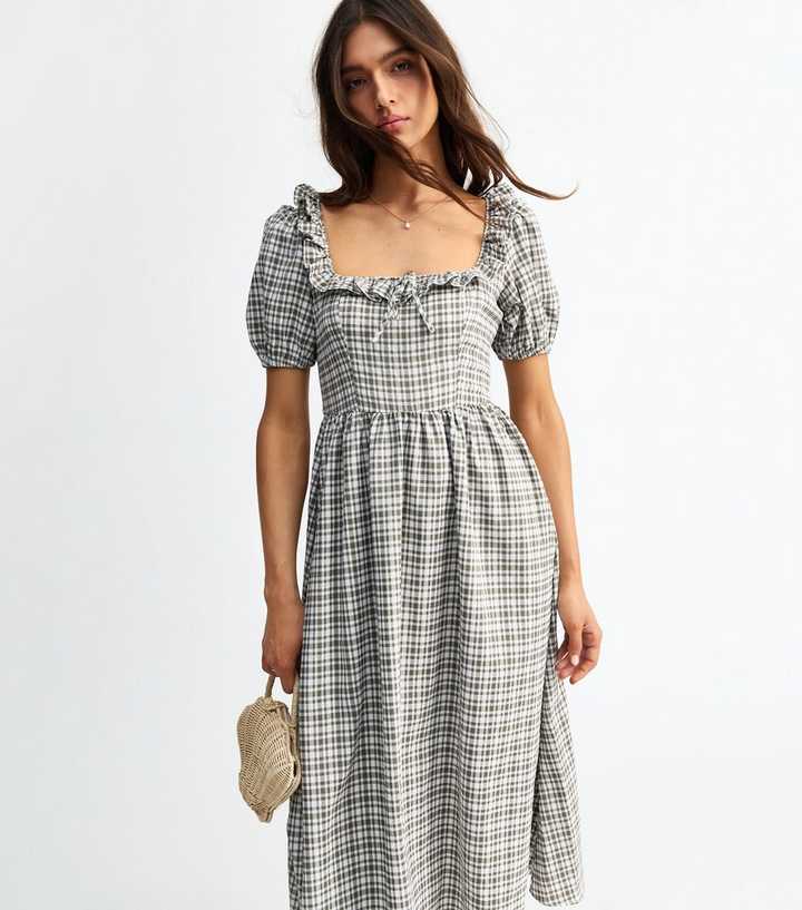 Green Checked Corset Bodice Midi Dress | New Look