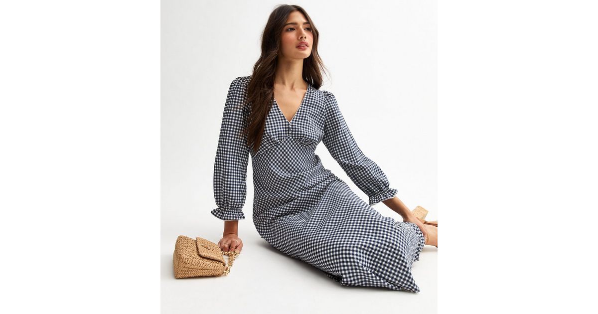 Blue Gingham Check Midi Dress | New Look
