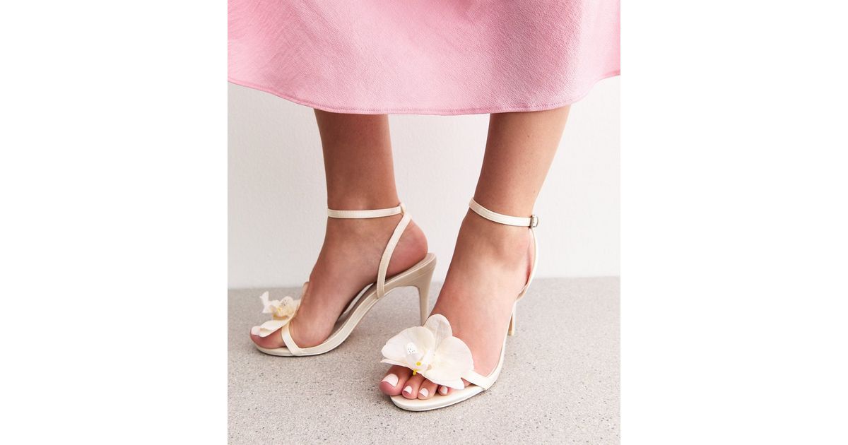 Public Desire Cream Mica Flower Embellished Sandals | New Look
