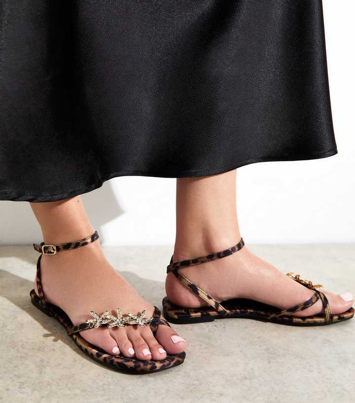 Public Desire Brown Lyrical Leopard Print Starfish Charm Sandals | New Look