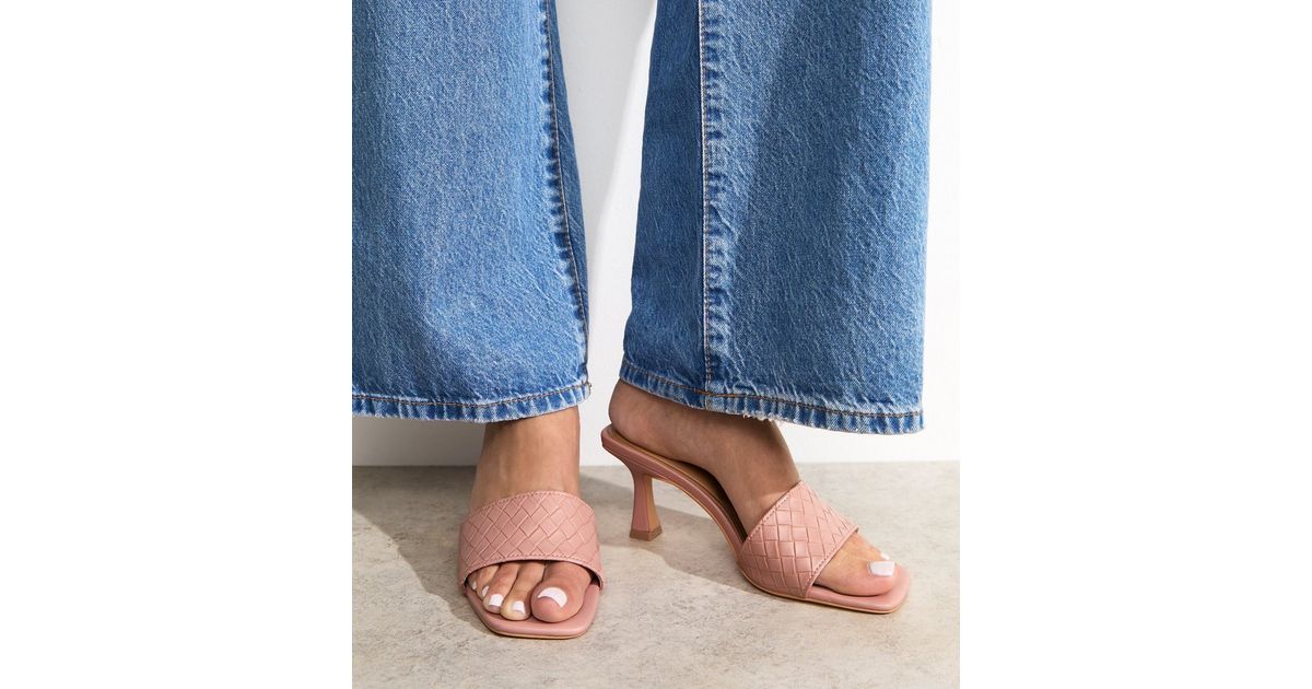 Wide Fit Light Pink Embossed Strap Mules | New Look