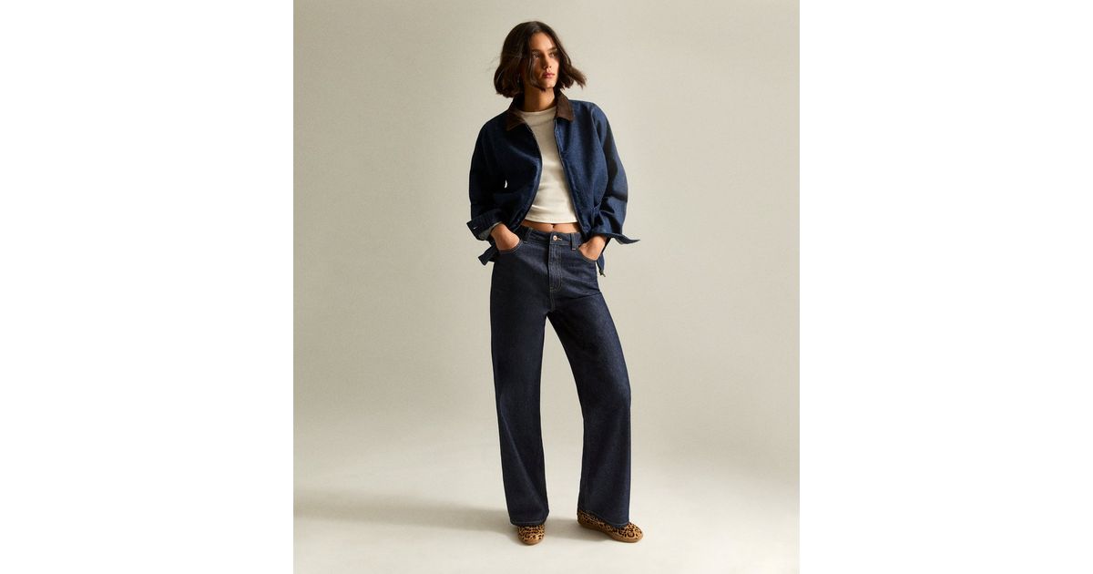 Blue Contrast Collar Denim Barn Jacket | New Look