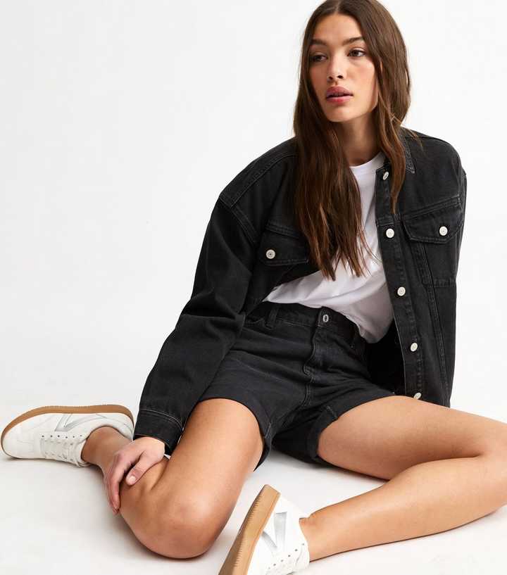 Black Denim Boyfriend Fit Shorts | New Look