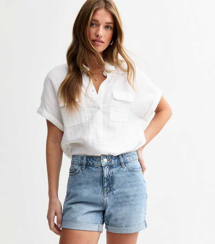 Light Blue Denim Boyfriend Fit Shorts | New Look