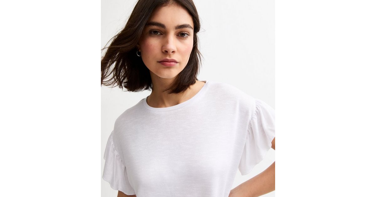 White Textured Frilly Trim Top | New Look