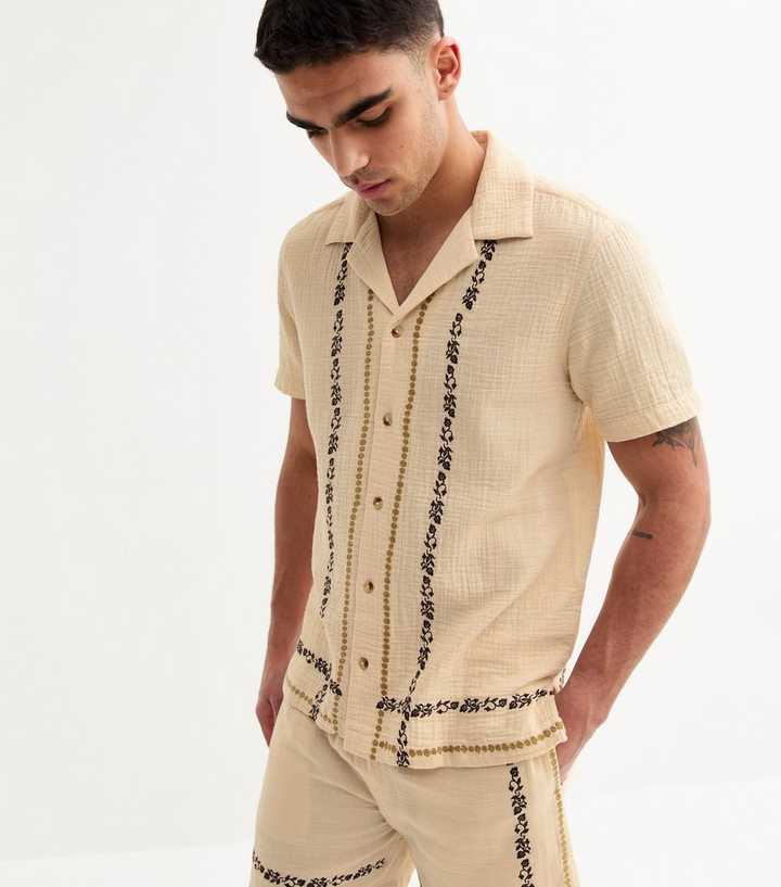 Cream Regular Floral Embroidered Shirt | New Look
