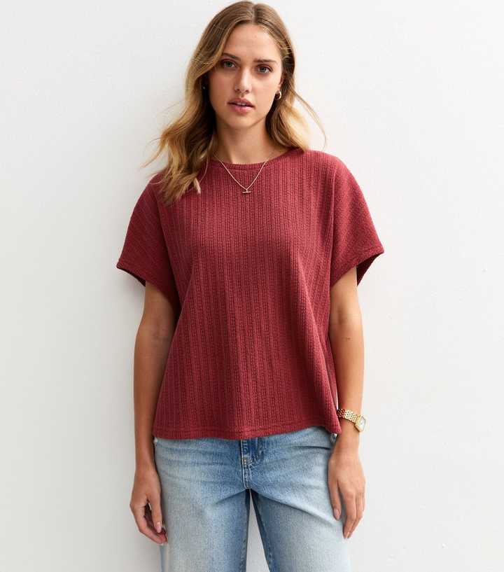 Burgundy Soft Touch Textured T-Shirt | New Look