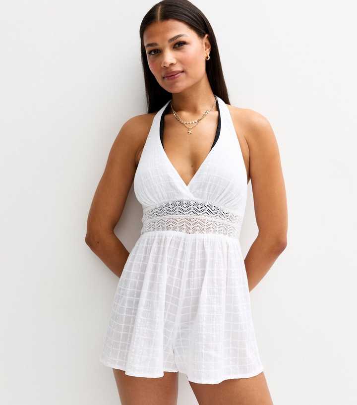 White Lace Insert Cover Up Playsuit | New Look