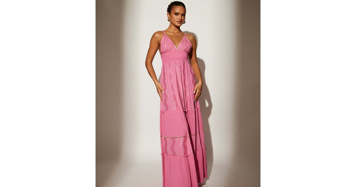 South Beach Bright Pink Sequin Embellished Cami Maxi Dress | New Look
